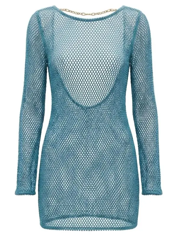 WOMEN & WOMEN Metallic Turquoise Mesh Cover-up Dress With Chain Detail - Blue