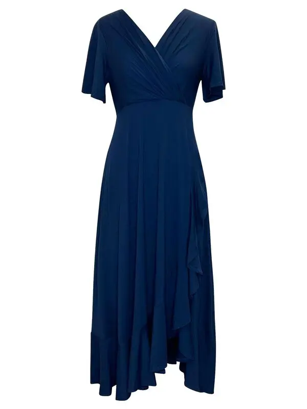 ALIE STREET LONDON Petite Waterfall Midi Dress In Navy - Blue