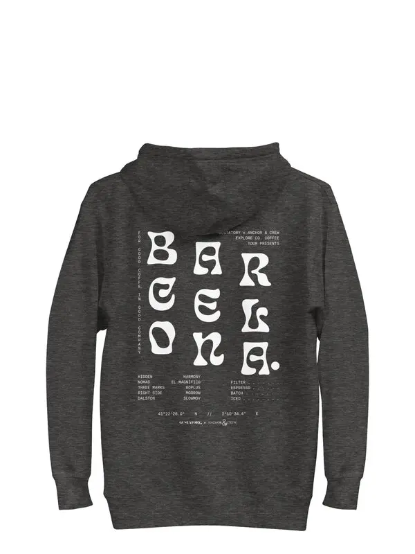 ANCHOR & CREW Heather Gustatory Barcelona Coffee Scene Cotton Blend Embroidered Hoodie - Black
