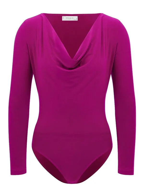 MAAN ISTANBUL Drape Deep Collar Magenta Bodysuit Viva - Pink