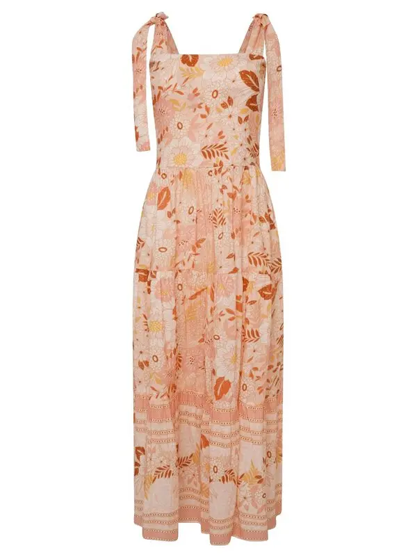LATELIER LONDON Celia Floral Retro Print Midi Sundress - Orange