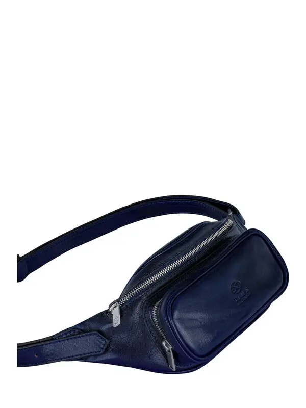 TIME RESISTANCE Leather Sling Bag Belly Bag In Independent People - Blue