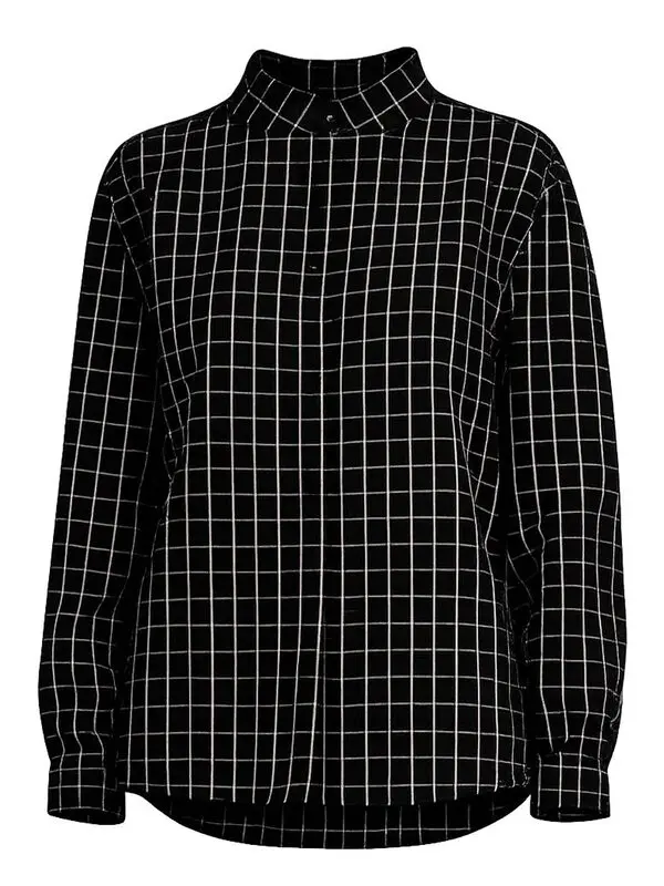 TANTRA SPAIN SL Checkered Shirt With Mandarin Collar And Embroidery On The Shoulder And Back - Black