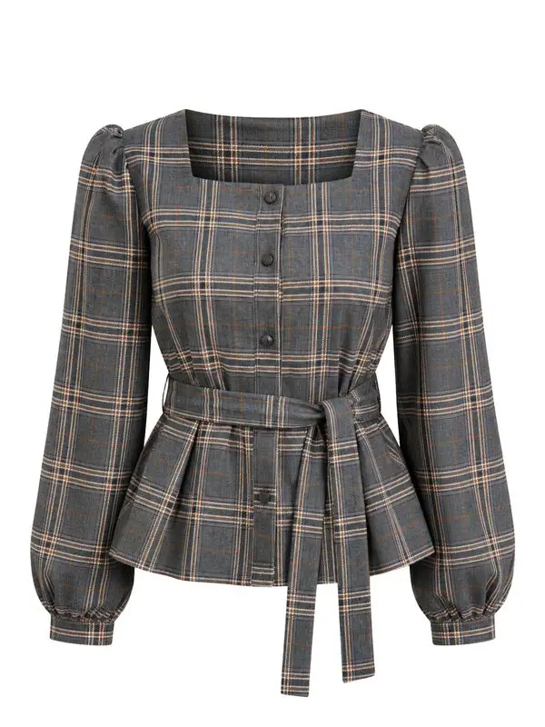 Mind Traveler Beth Checked Blouse - Grey