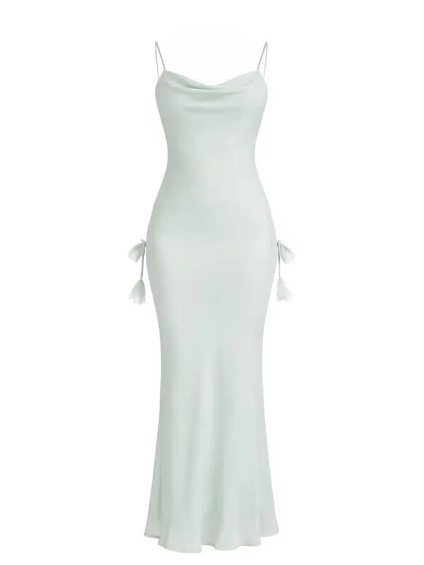 ICON LEVA Lyra Chiffon Open Back Dress With Petal Cascade Sage - Green