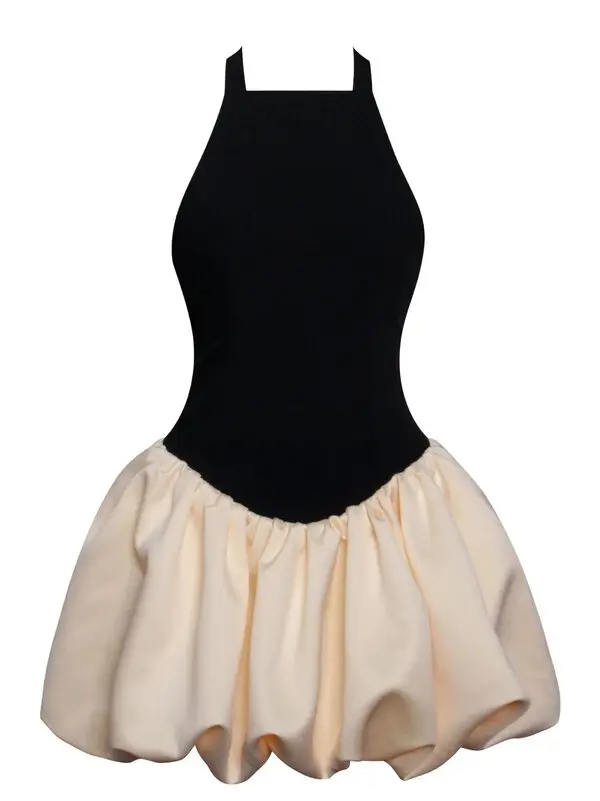 MISS CIRCLE NEW YORK Neutrals Yaira Backless Drop Waist Mini Bubble Dress - Black