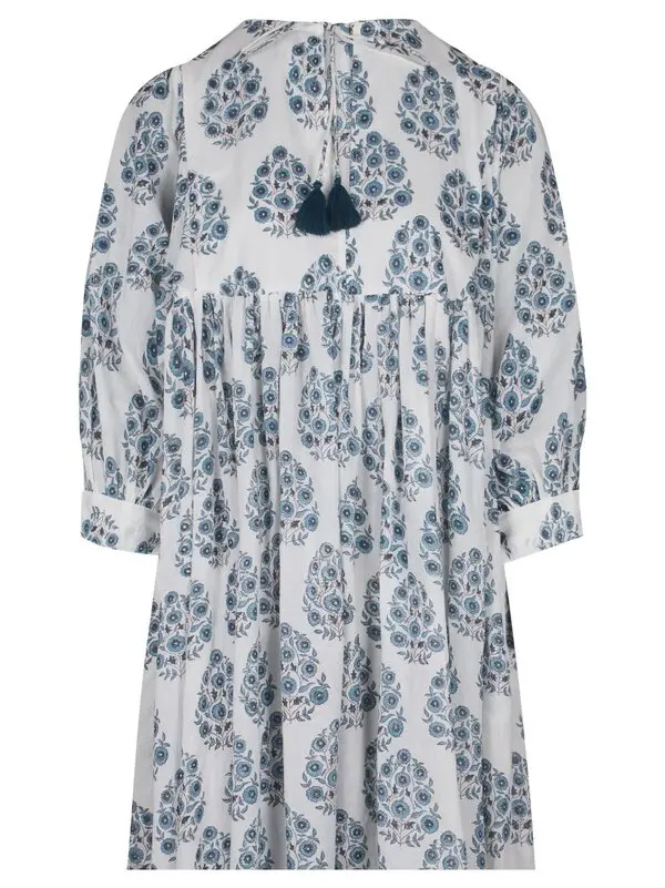 LA MANDARINE Block Printed Cotton Summer Dress With Pockets, Valerie Midi Dress - White