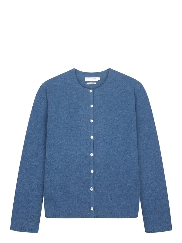PAUL JAMES KNITWEAR Lambswool Leona Crew Neck Cardigan Jeans - Blue