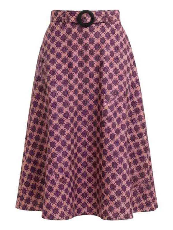 IN OUR NAME Kipipiri Printed Coral Midi Skirt With Beaded Buckle - Orange