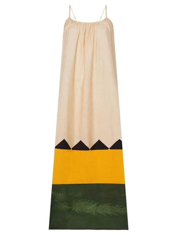DHARA SHETH, DUBAI Black / Green / Yellow Beyond The Horizon Spaghetti Strap Cotton Maxi Dress White ,yellow & Green - Black/green/yellow