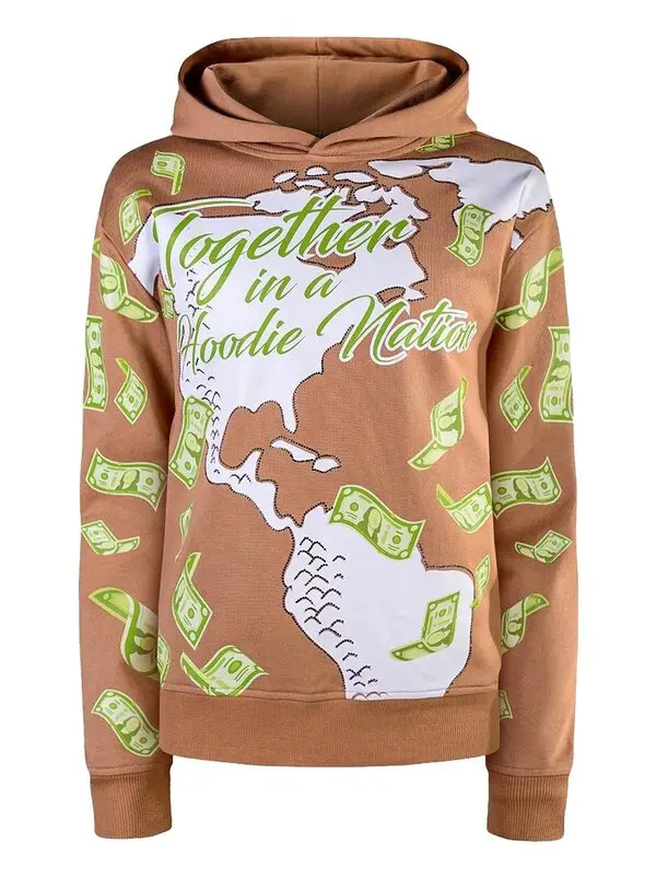 MIRACLES MANIFESTER Manifestation Embroidered Hoodie With Rhinestone Design - Brown