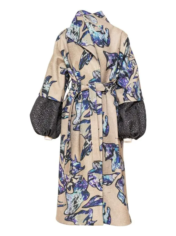 ARTISTA Crystal Overlapped Printed Coat - Blue