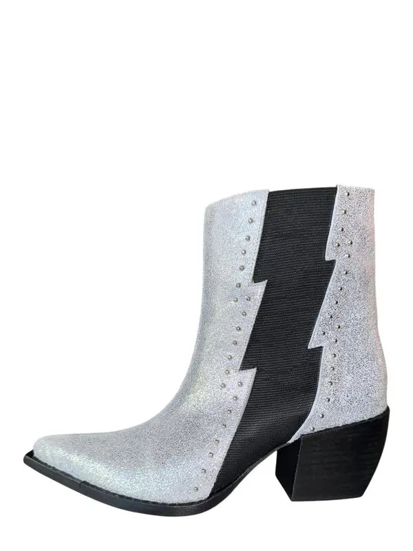 ANY OLD IRON Black / Silver The Silver Lightning Bolt Leather Boots - Black/silver