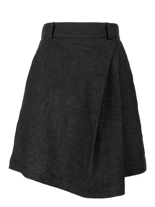 JANA COSHÈ Olive Linen Skort With Asymmetric Wrap Front - Black