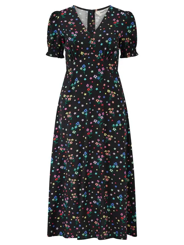 SUGARHILL BRIGHTON Maryjane Midi Dress Rainbow Sprigs - Black