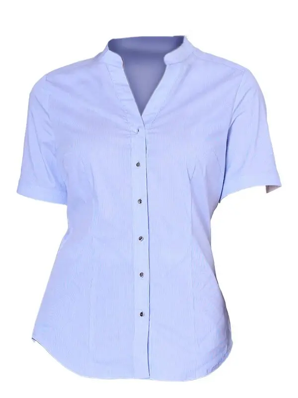 SMART AND JOY Fitted V-neck Short Sleeves Cotton Shirt - Blue