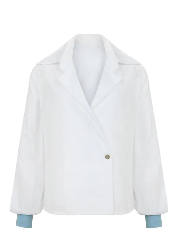 MAYAMU Grov Wide Collar Double Breasted Shirt - White