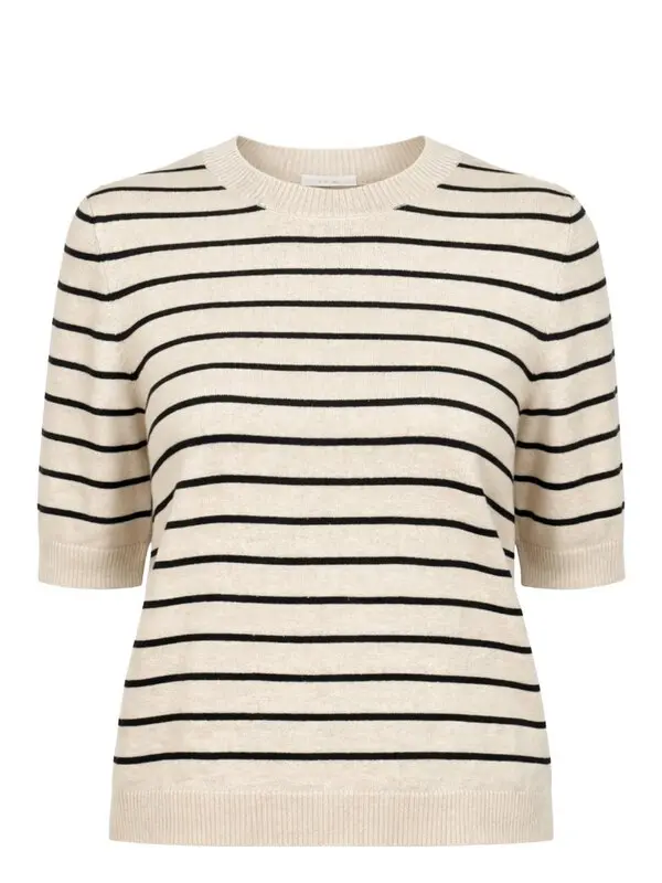 NUVV COLLECTION Neutrals Short Sleeve Striped Knit Top In Hemp Organic Cotton - Black