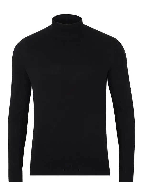 PAUL JAMES KNITWEAR Ultra Fine Cotton Spencer Mock Turtle Neck Jumper - Black