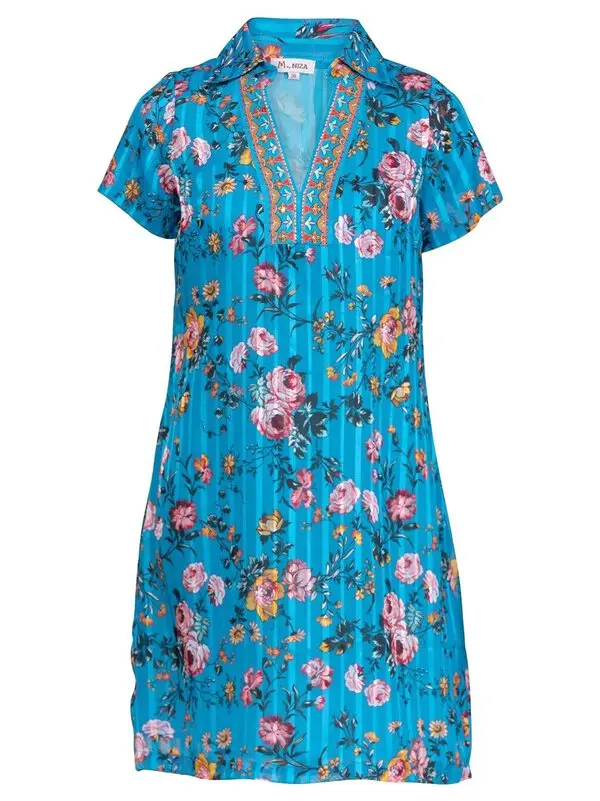 NIZA Short Dress With Short Sleeves - Blue