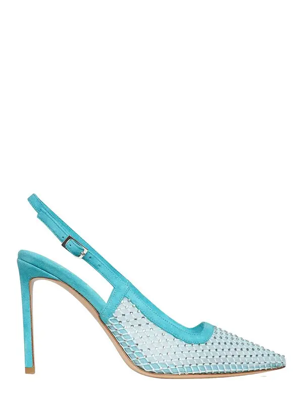 GINISSIMA Iana Suede-mesh Shoes With Sparkly Details, Aqua Premium Collection - Blue