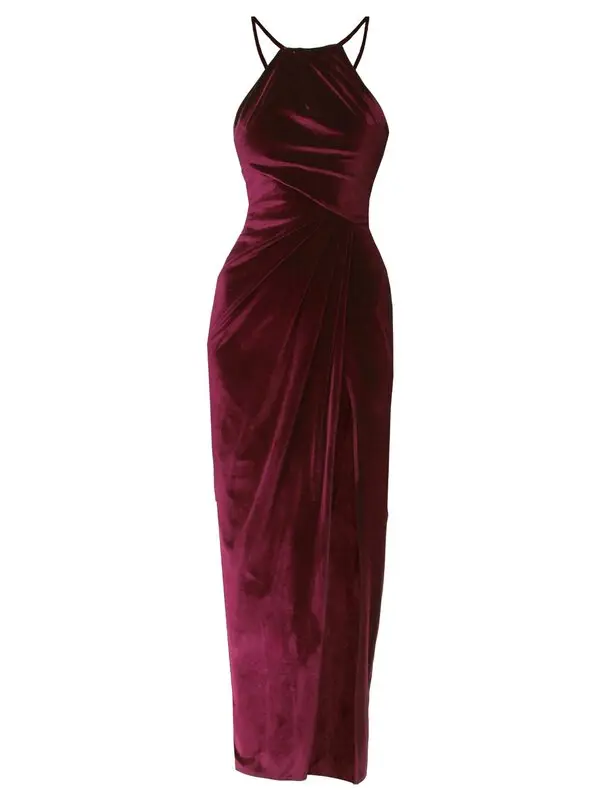 ANGELIKA JOZEFCZYK Velvet Burgundy Drapped Dress Sofia - Red