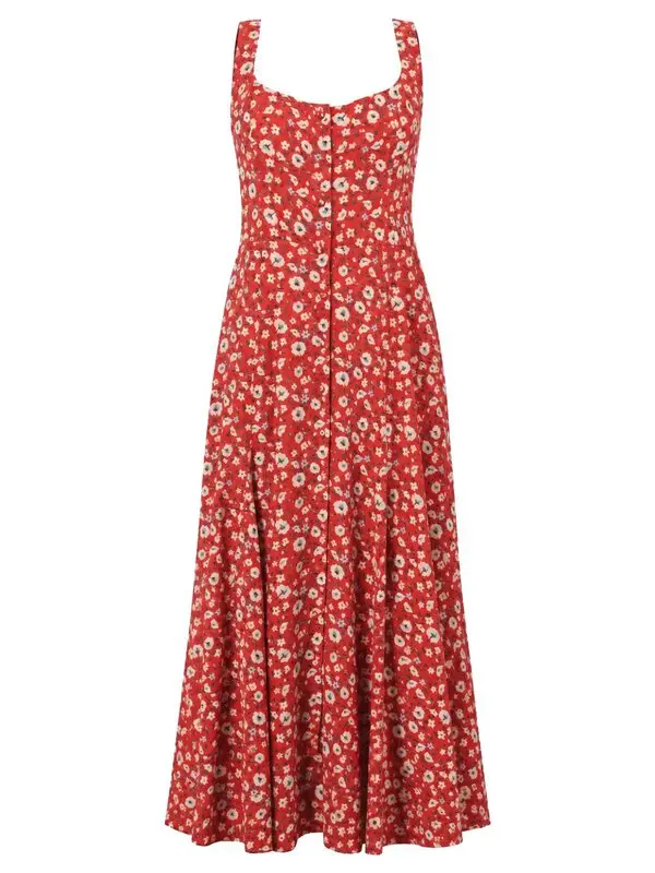 ROSE & NANCY Philippa Floral Print Midi Dress - Red