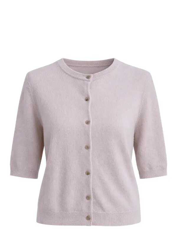 FIORA MUSE Neutrals Short Sleeve Crew Neck Cashmere Cardigan - Beige