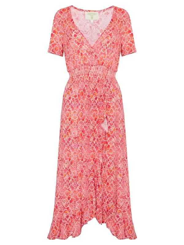 SOPHIA ALEXIA Orange / Red Marble Mosaic Croatia Crinkle Midi Dress - Orange/red