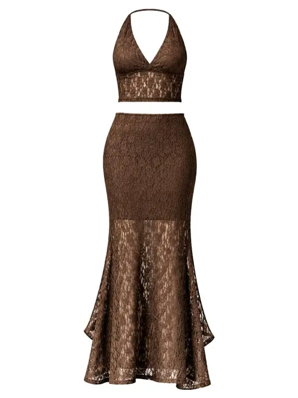 DECOLET THE LABEL Olivia Lace Set - Brown