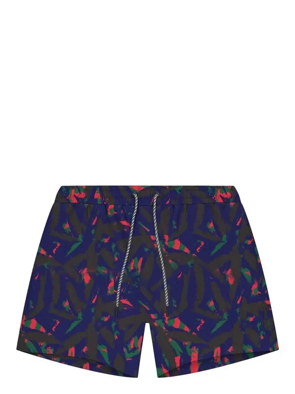 PLAYALUXE Blue / Red Tulum Volley Swim Trunk Navy Palm - Blue/red