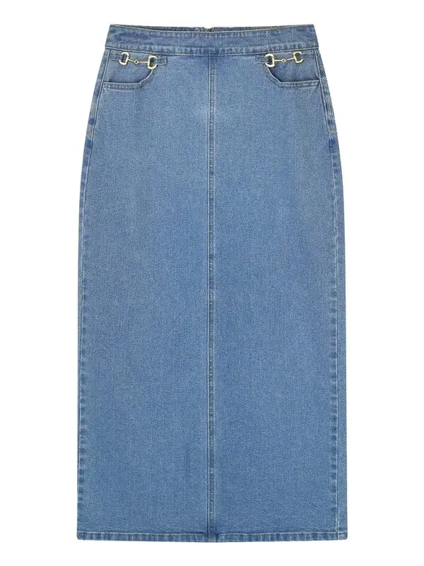 RAVE ON TREND Horsebit Denim Skirt Light Wash - Blue