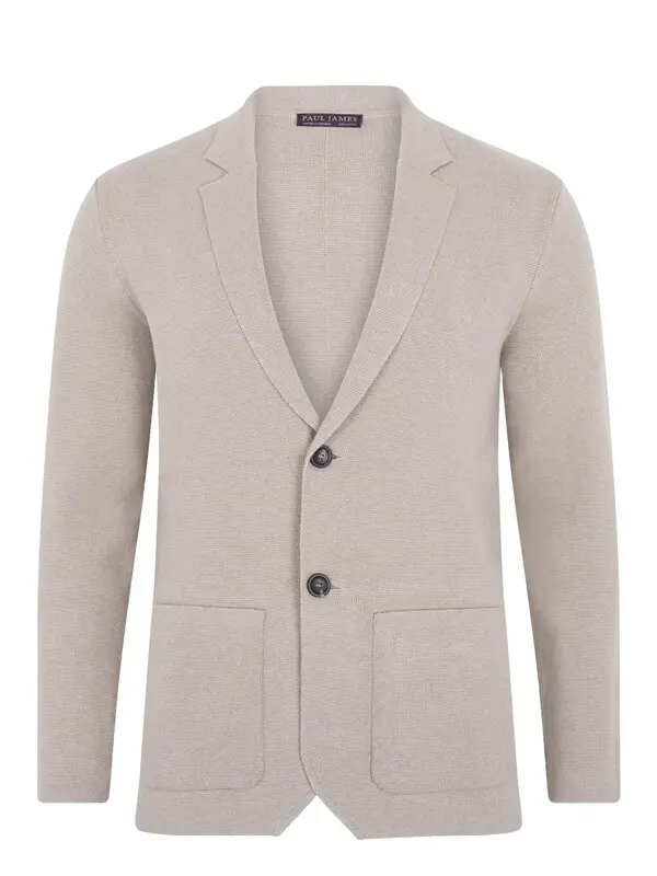 PAUL JAMES KNITWEAR Cotton Deconstructed Knitted Gabriel Blazer Fawn - Brown