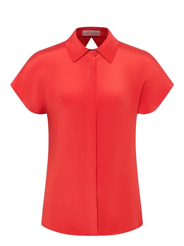 EMMA WALLACE Fleur Blouse Sleeveless Silk Top With Ruffle Detail - Red
