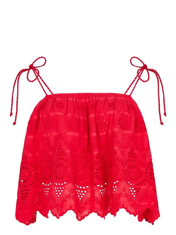 RAFFYA Rufa Spaghetti Strap Embroide Cami - Red