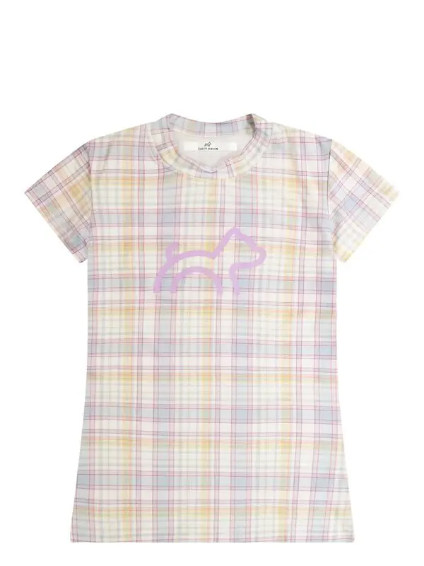 CLOUD HAVEN Fitted Signature Print Tee In Plaid - Pink