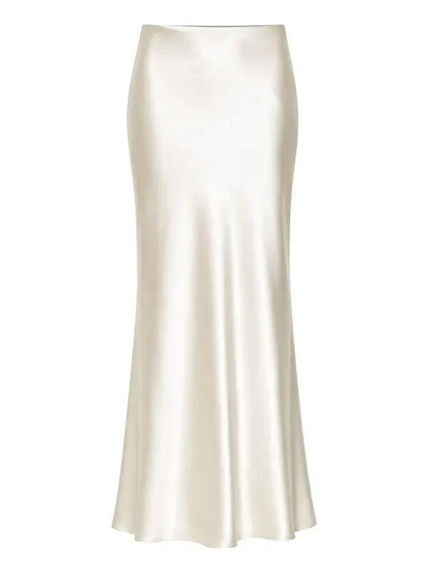 LILY ROU Cream Maxi Silk Slip Skirt - White