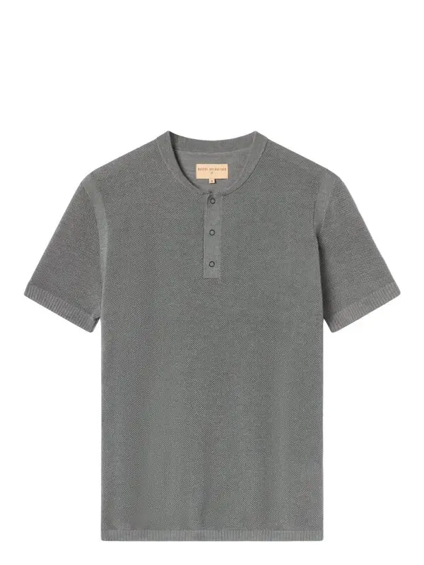 WESTON JON BOUCHER Ss Mandarin Collar Slim Fit Knit Henley Slate - Grey