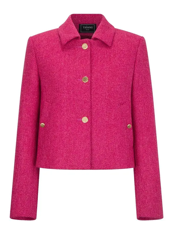TRIONA Herringbone Maura Boxy Tweed Jacket - Pink