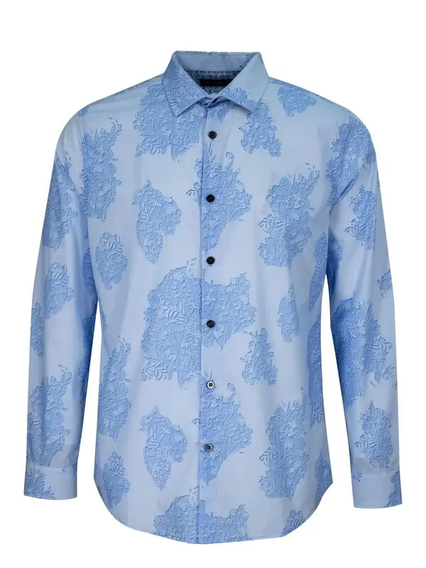 LORDS OF HARLECH Nigel Cutout Oxford Shirt - Blue
