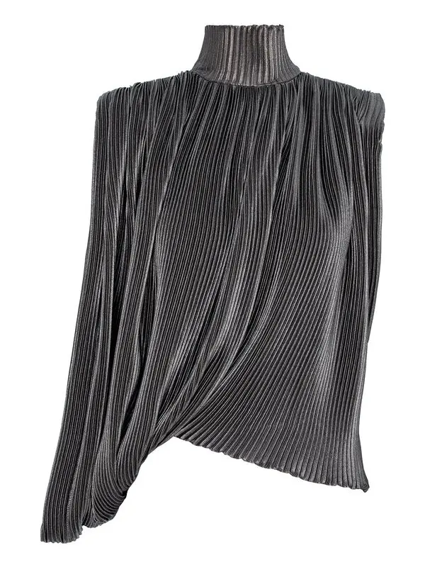 SILVIA SERBAN Draped Blouse In Pleated Voile - Silver