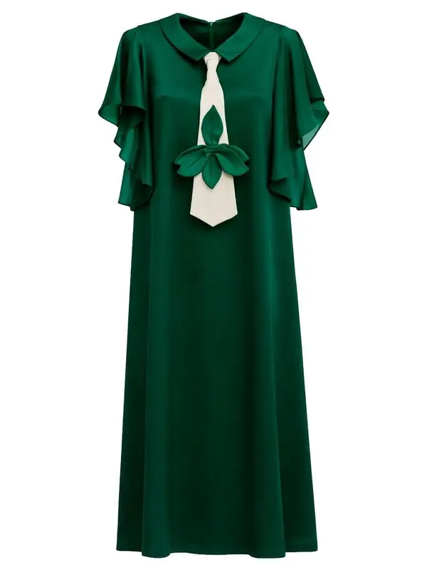 JULIA ALLERT Double-layer Satin Midi Dress With Tie Detail – Emerald - Green