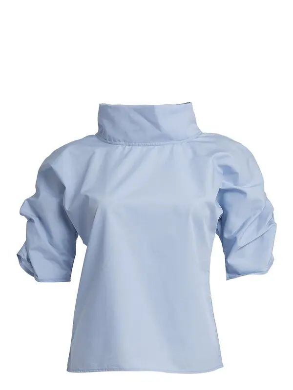 BIANCA POPP Puff Blouse With Collar In Soft Cotton - Blue