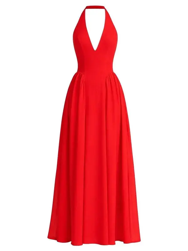 ICON LEVA Freya Chiffon Halter Maxi Dress Lipstick - Red