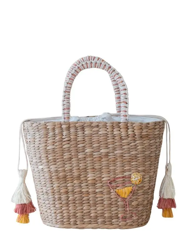 Likhâ Neutrals / Handwoven Seagrass Cocktail Tote Bag With Tassels - Orange