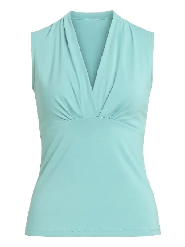 CONQUISTA Sleeveless Draped V-neck Top In Soft Viscose-elastane Jersey – Aqua - Blue