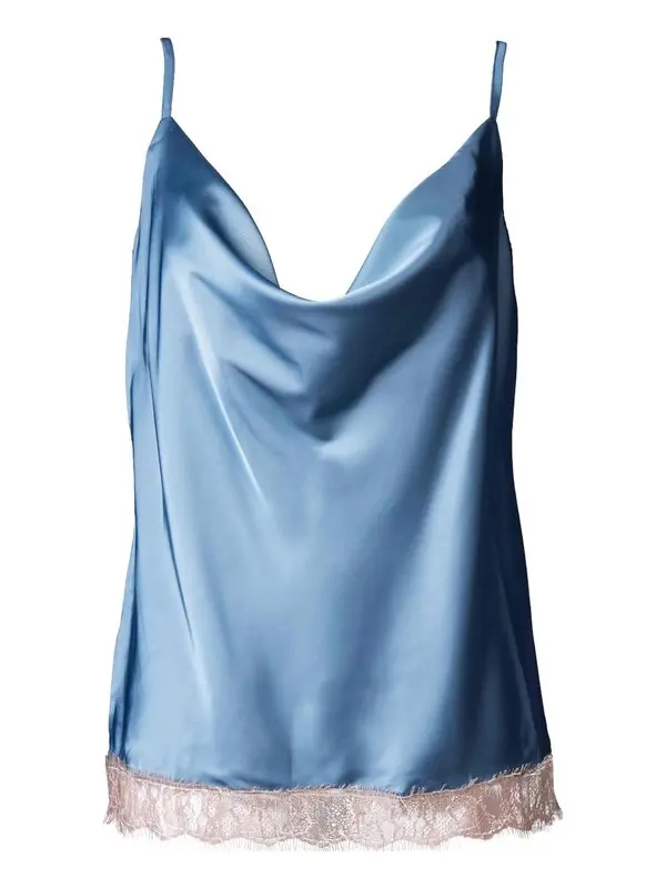 NOBLESSE OBLIGE Duck Egg Lace Trimmed Cowl Neck Camisole - Blue