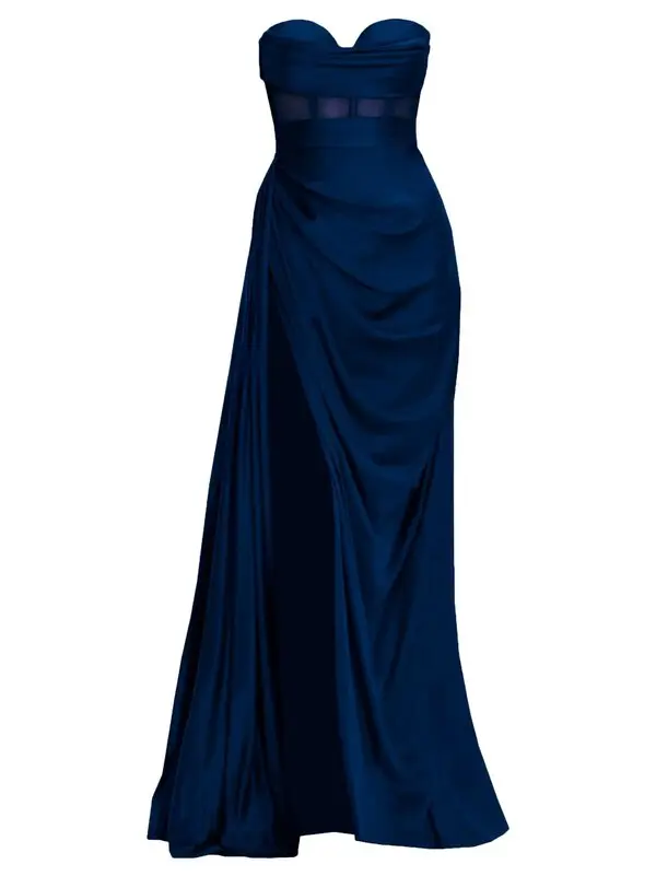 ANGELIKA JOZEFCZYK Navy Satin Corset Evening Gown Napoli - Blue