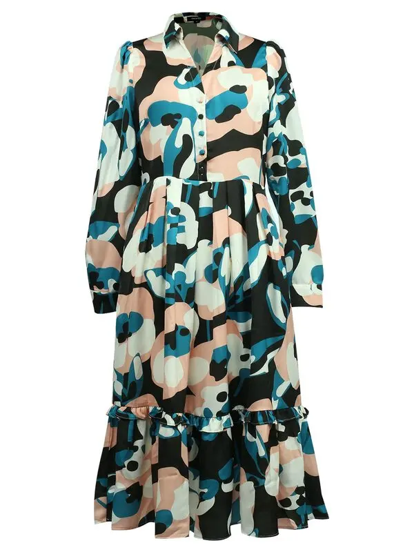SMART AND JOY Macro Abstract Print V Neck Dress Dark - Green