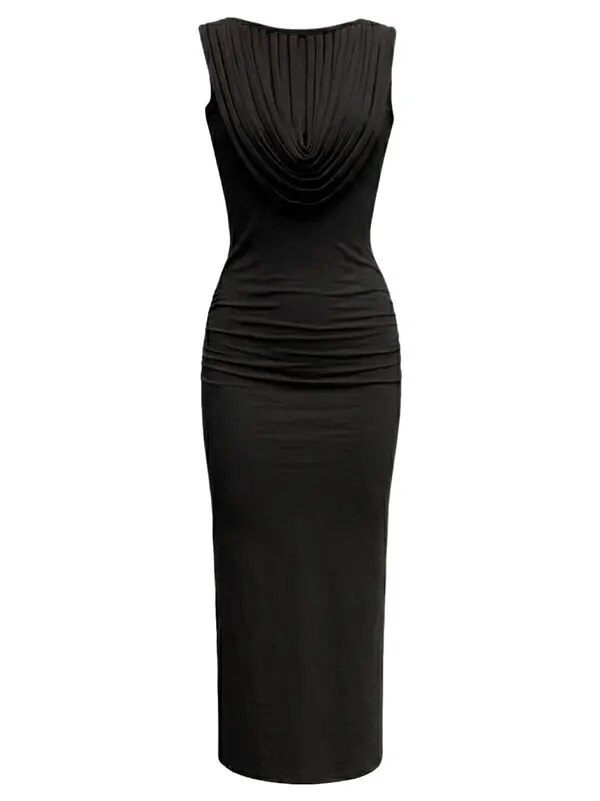 IMAATU Ileke Midi Dress – Second-skin Sculpting Viscose & Backless Detail - Black
